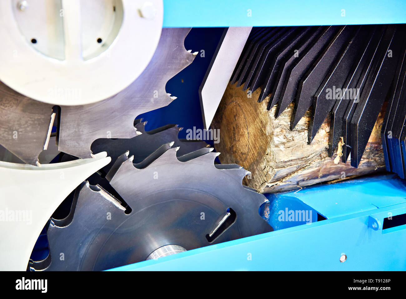 Log sawing machine in factory Stock Photo - Alamy