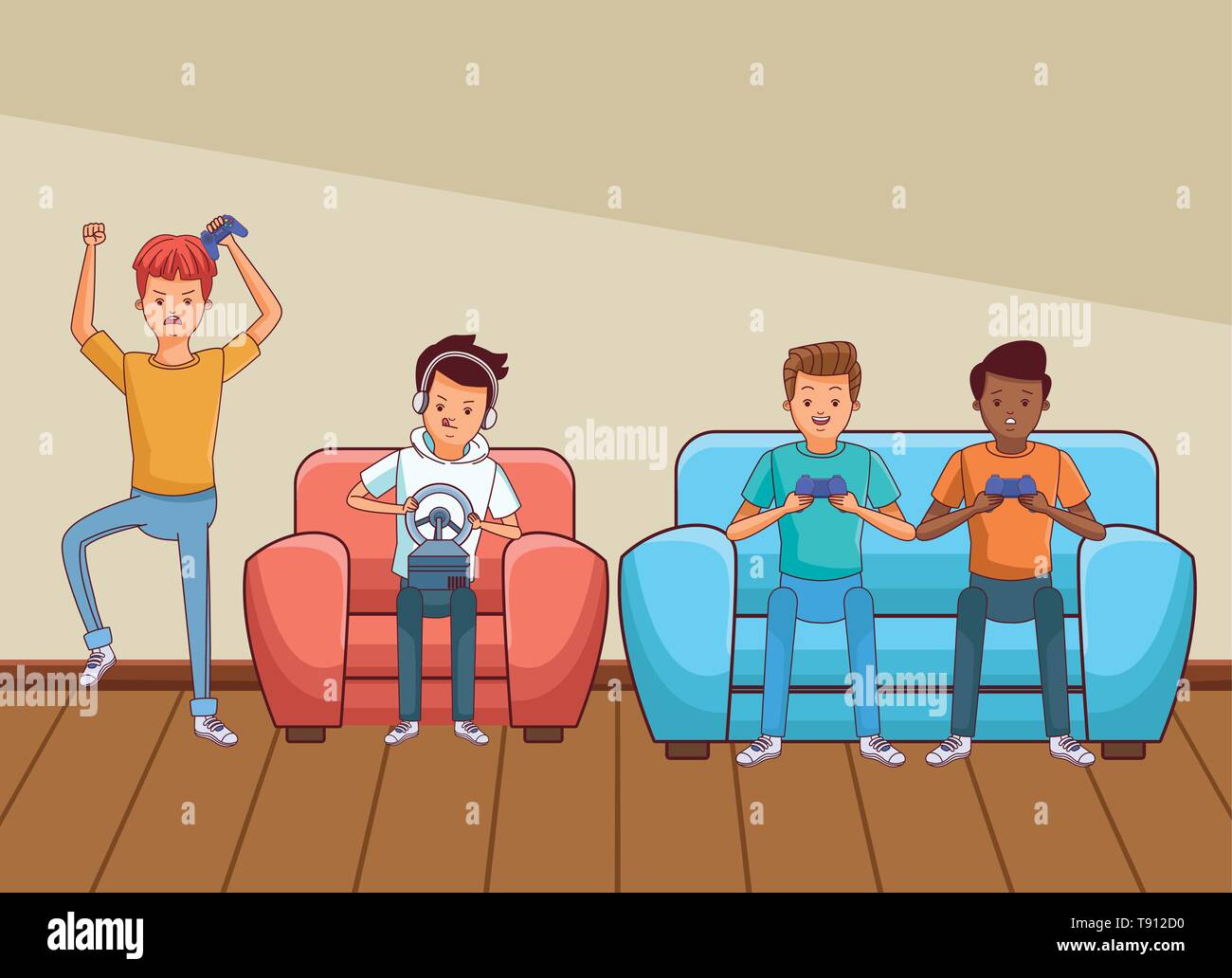 Millennials and videogames cartoons in black and white Stock Vector ...