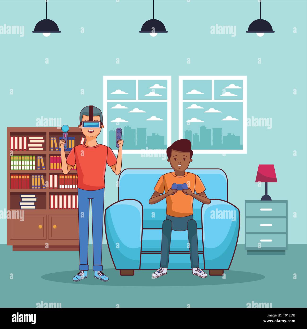 Millennials and videogames cartoons in black and white Stock Vector ...