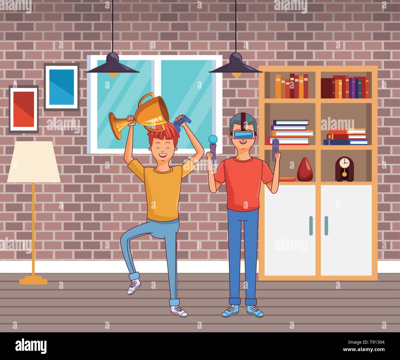 Millennials and videogames cartoons in black and white Stock Vector ...