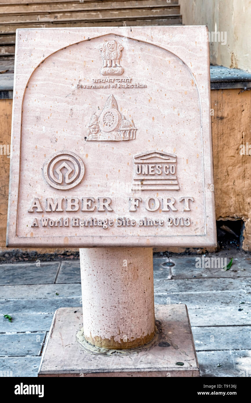 Info sign at Amer, Amber, Fort located in Amer, Rajasthan, India 11km ...