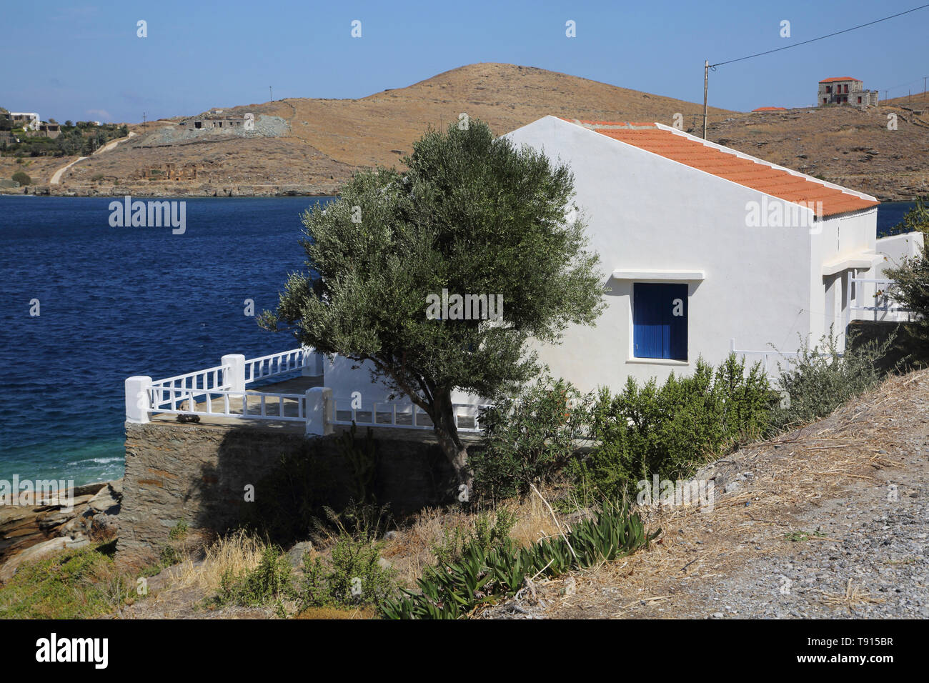 Port Korissia Kea Island Greece House on Coastline Stock Photo - Alamy