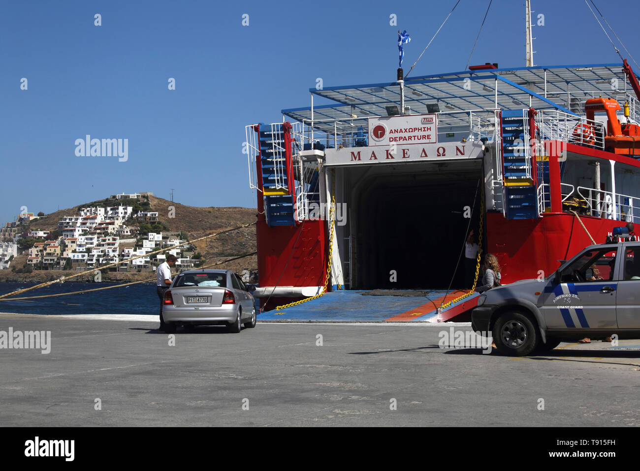 Port Korissia Kea Island Greece Car Boarding Ferry Stock Photo - Alamy