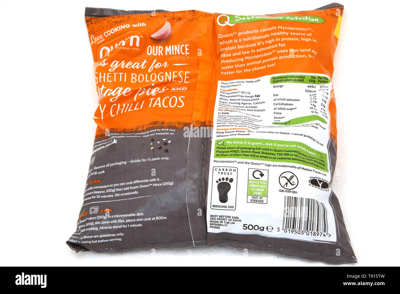 Vegan Quorn Mince Back of Pack showing Nutritional Information Stock ...