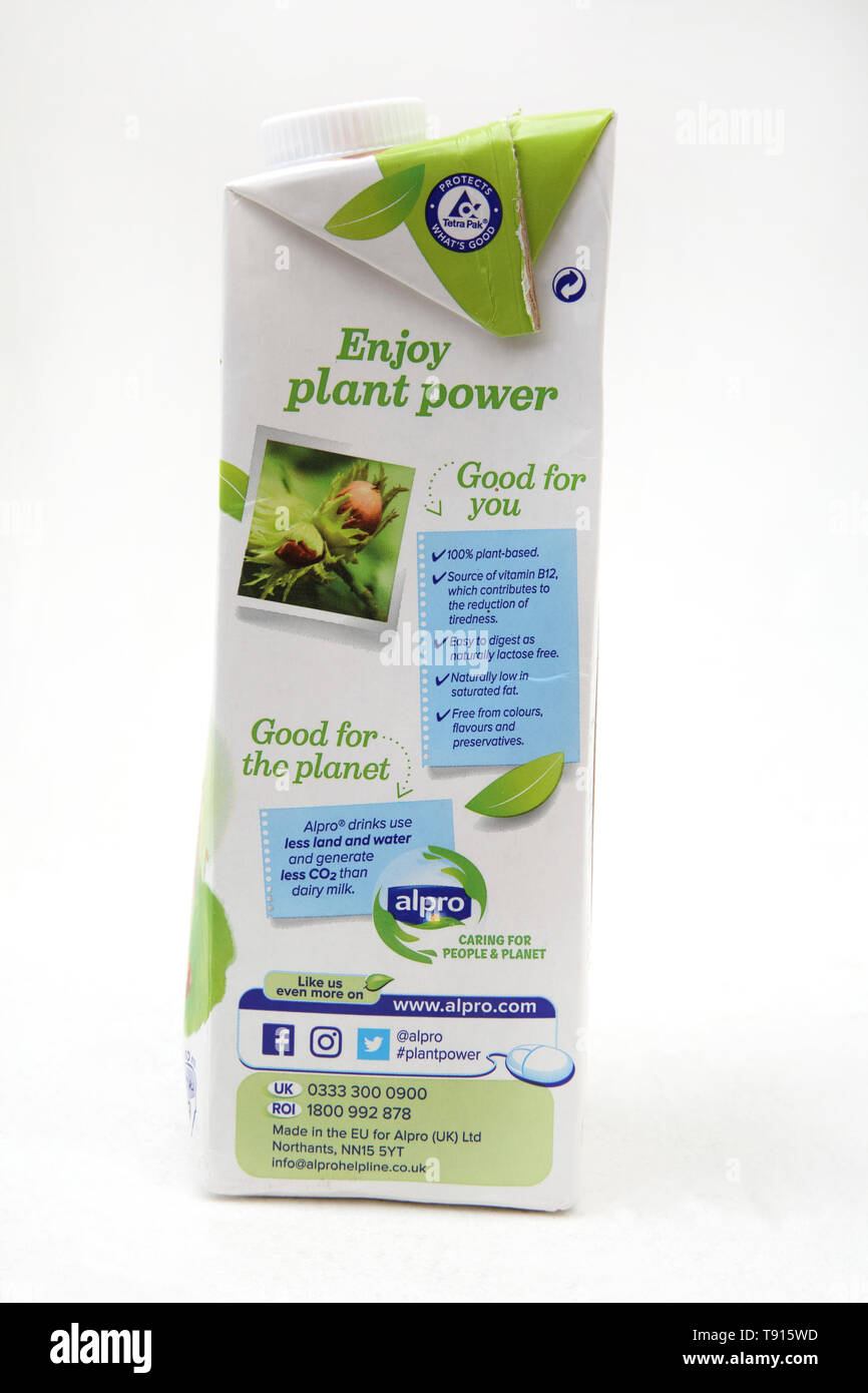 Vegan Alpro Hazelnut Lactose Free Milk Alternative Stock Photo - Alamy