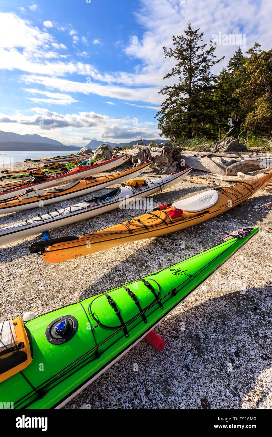 Kayaks on shell beach, Princess Maragret Marine Park, Portland Island ...