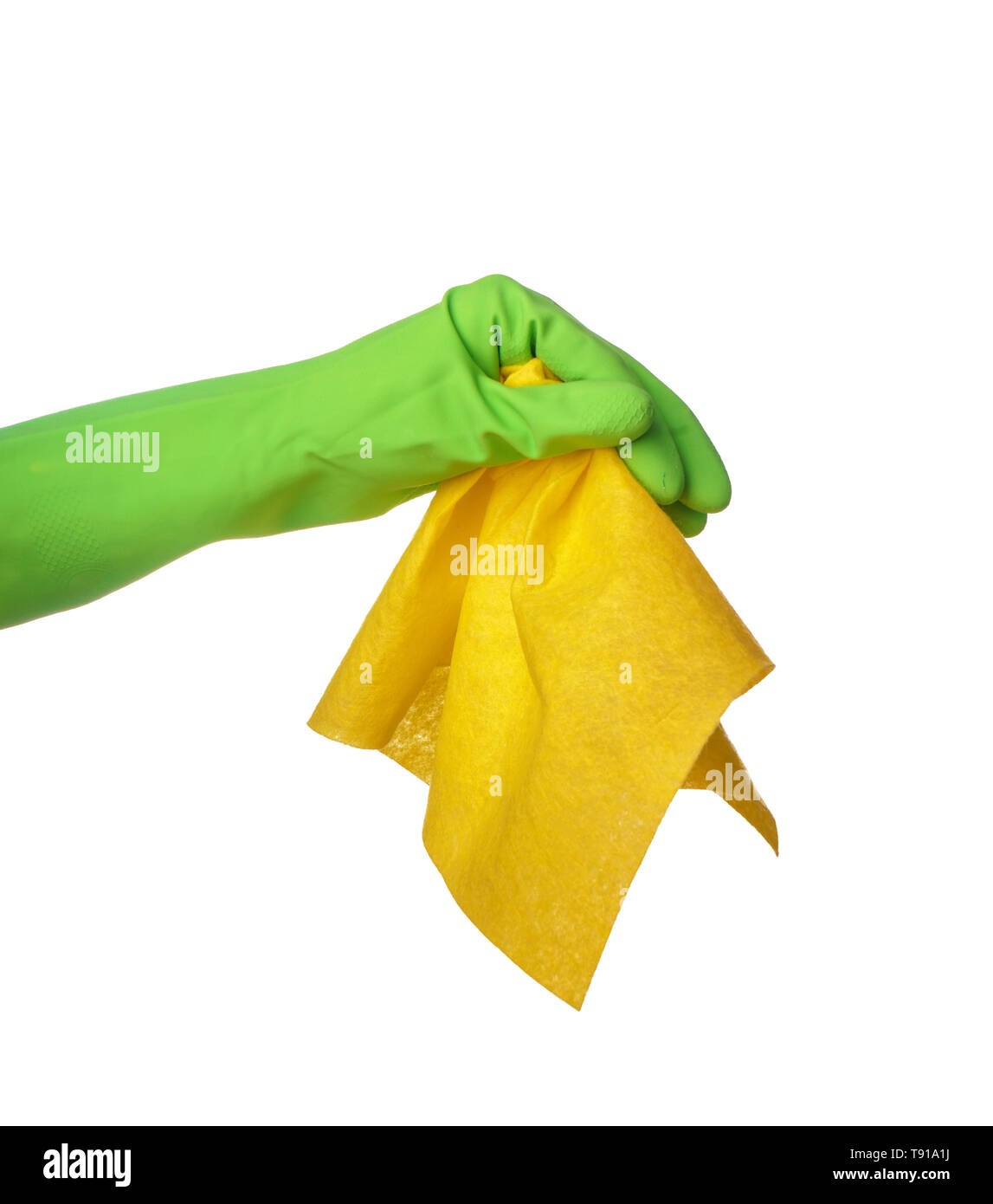 Woman holding rag for cleaning on white background Stock Photo - Alamy