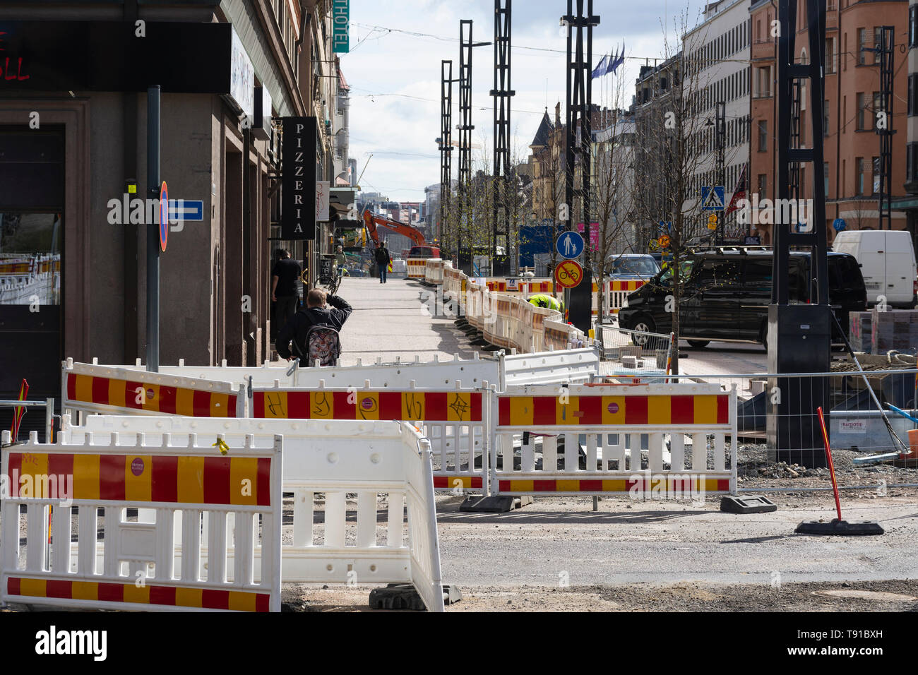 New tram line construction site on Hämeenkatu street in Tampere Finland ...
