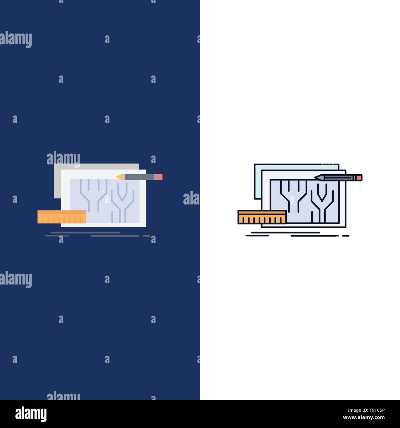 Architecture Blueprint Circuit Design Engineering Flat Color Icon Vector Stock Vector Image