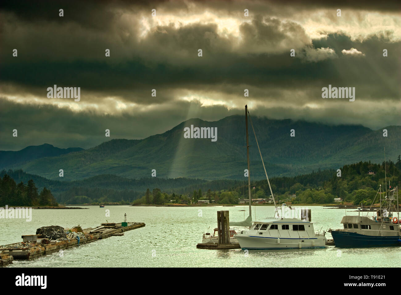 Storm light and mountains at Skidegate Haida Gwaii British Columbia ...