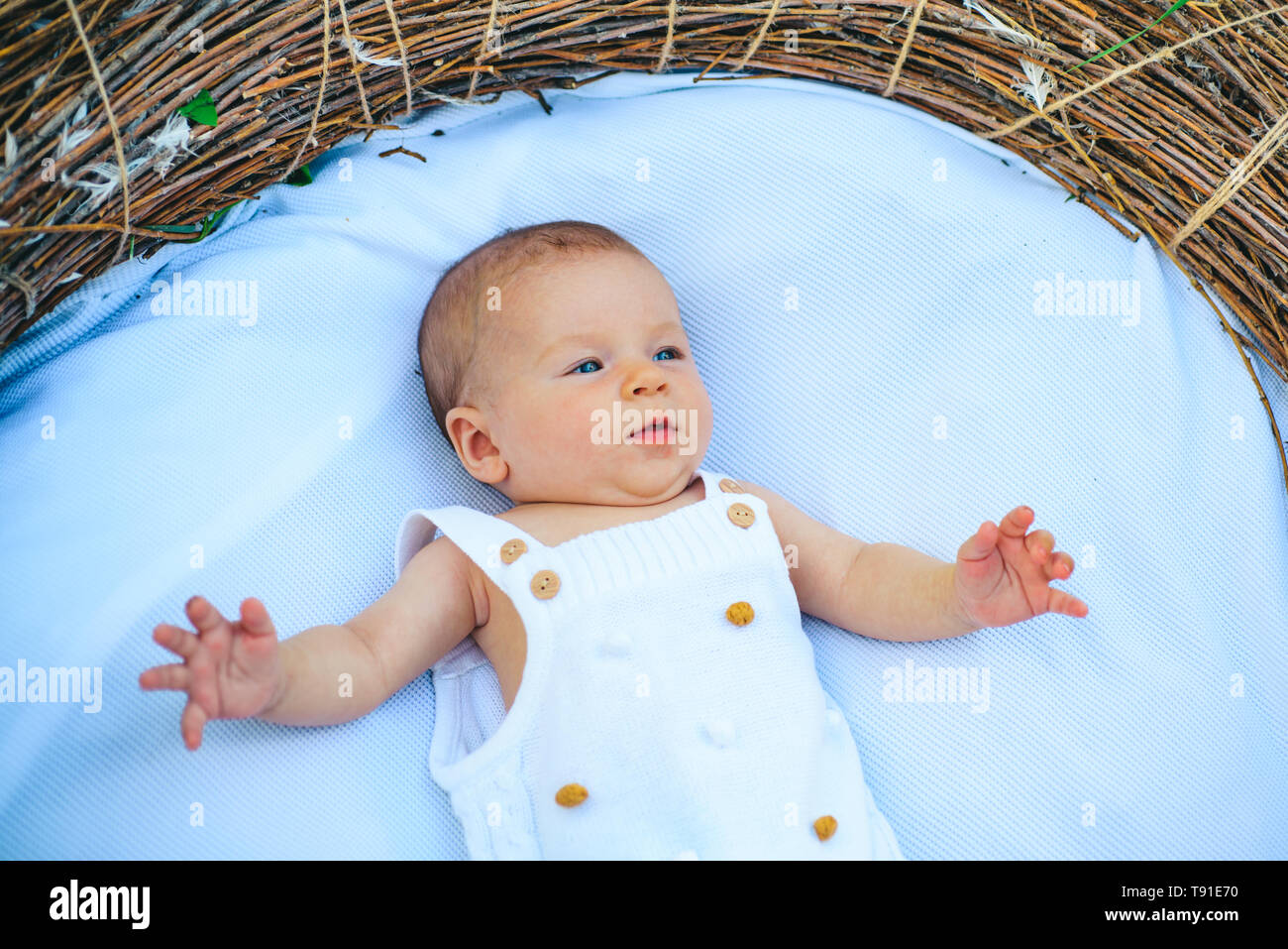 Newborn baby. Breathe of new life. Newborn baby girl or boy awake. A ...