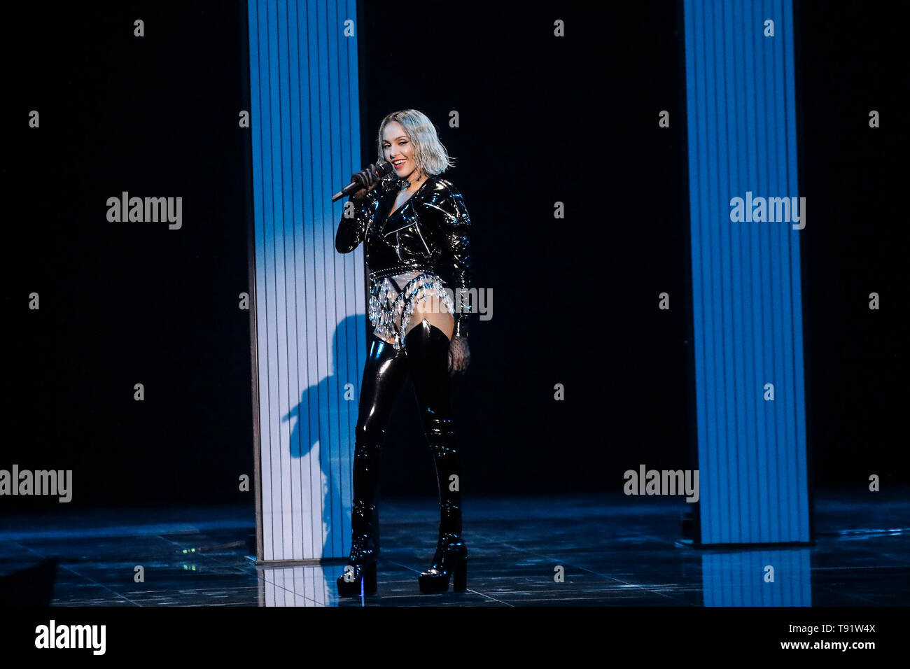 14 May 2019, Israel, Tel Aviv: The singer Tamta from Cyprus is on stage ...