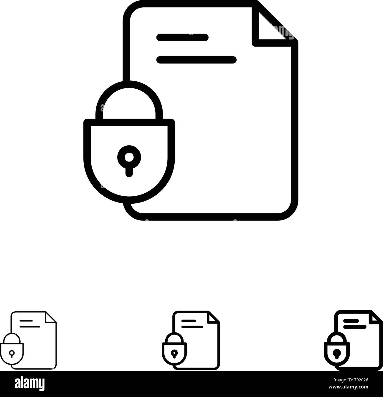 File, Document, Lock, Security, Internet Bold and thin black line icon set Stock Vector Image ...