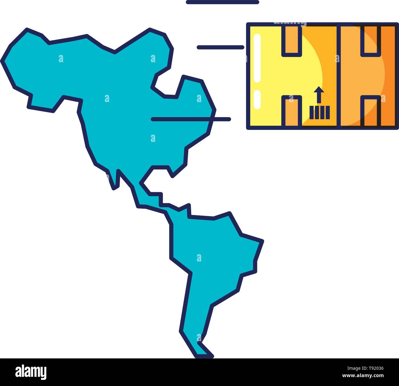 box carton with american continent map vector illustration design Stock ...