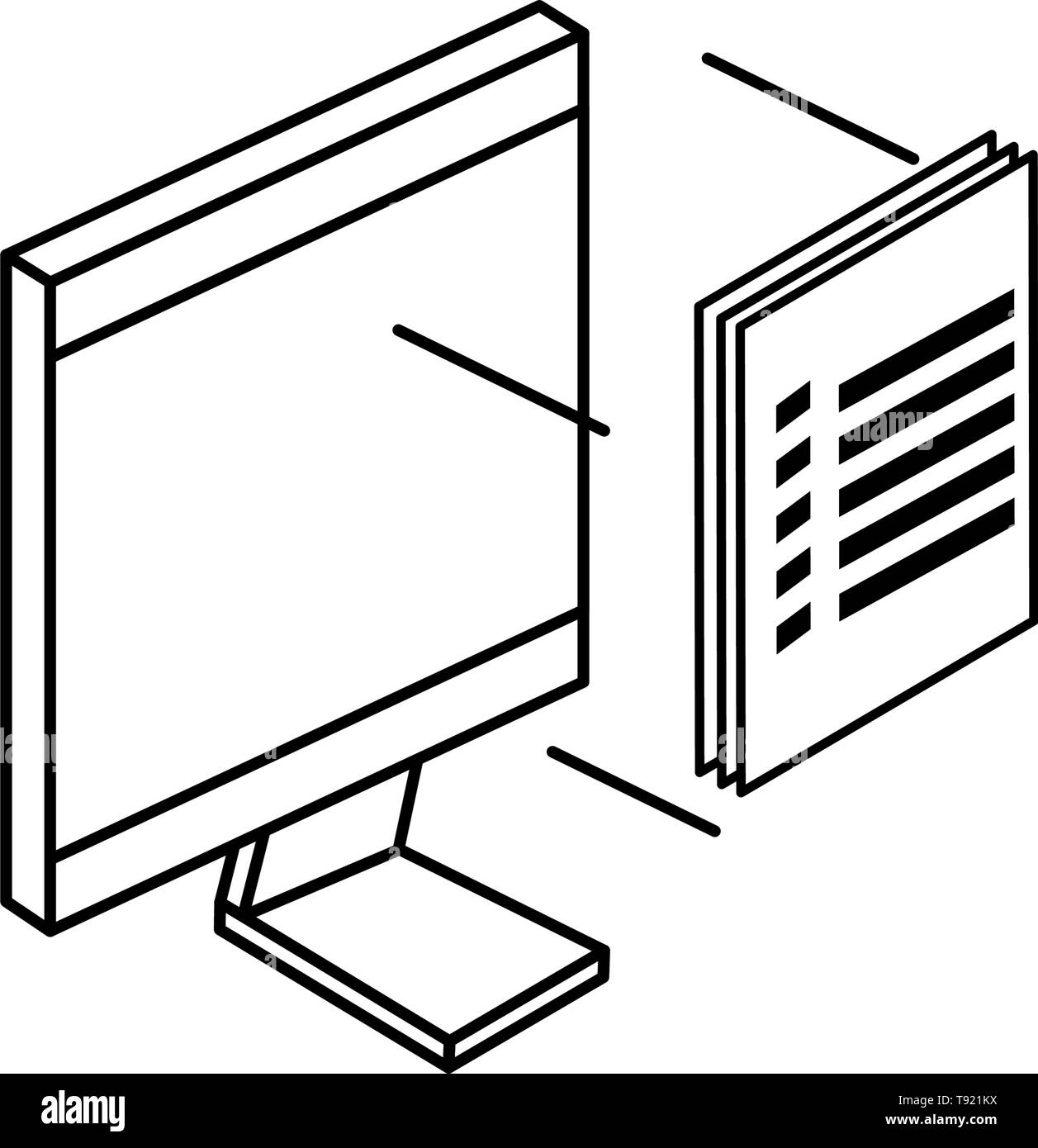 desktop computer with documents paper vector illustration design Stock ...