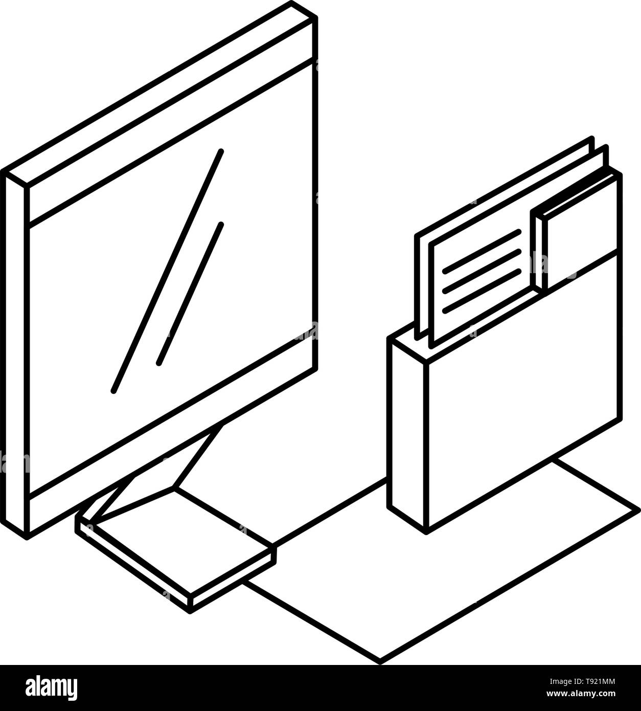 desktop computer with folders documents vector illustration design ...