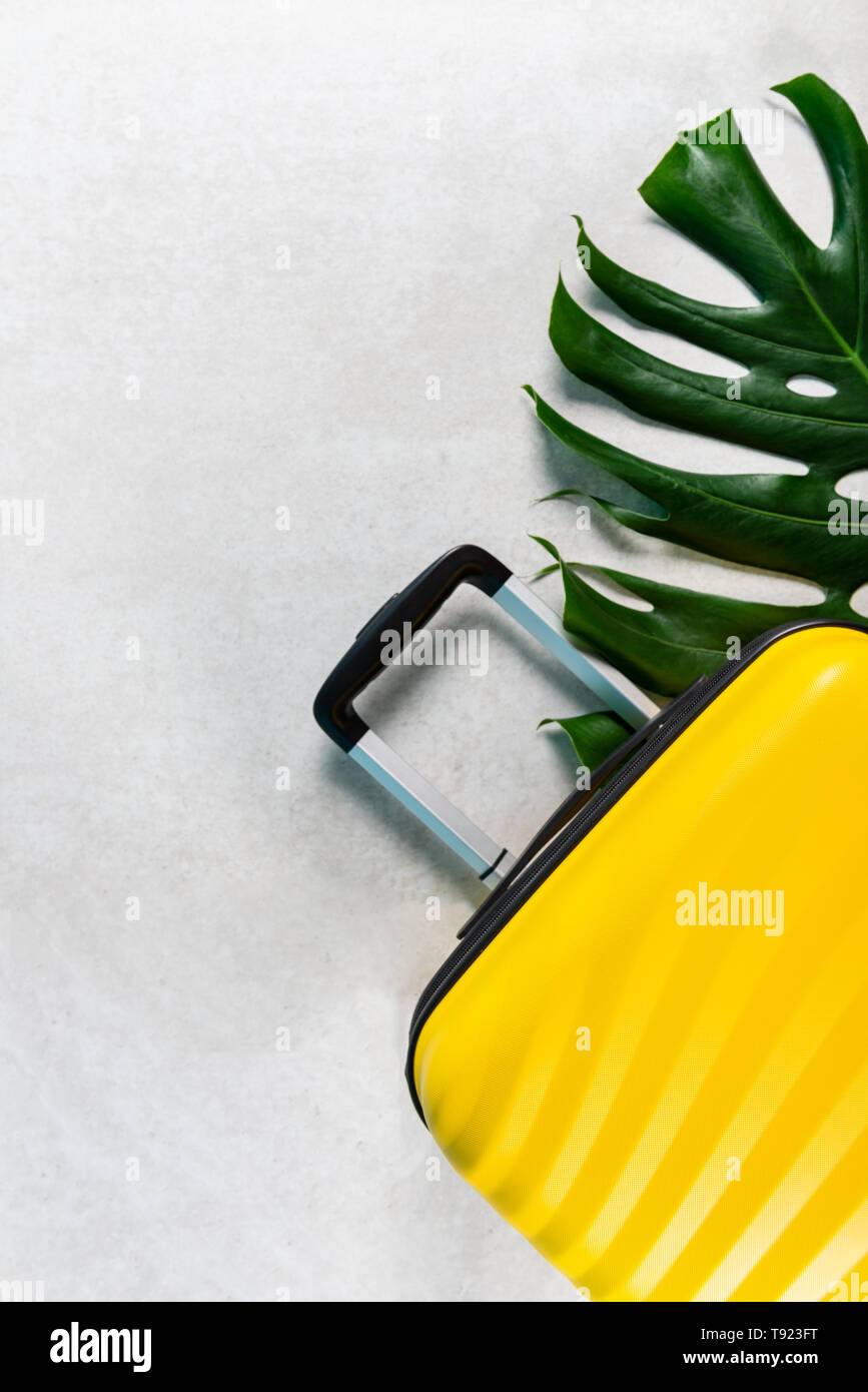 Bright and stylish cabin size suitcase flat lay Stock Photo - Alamy