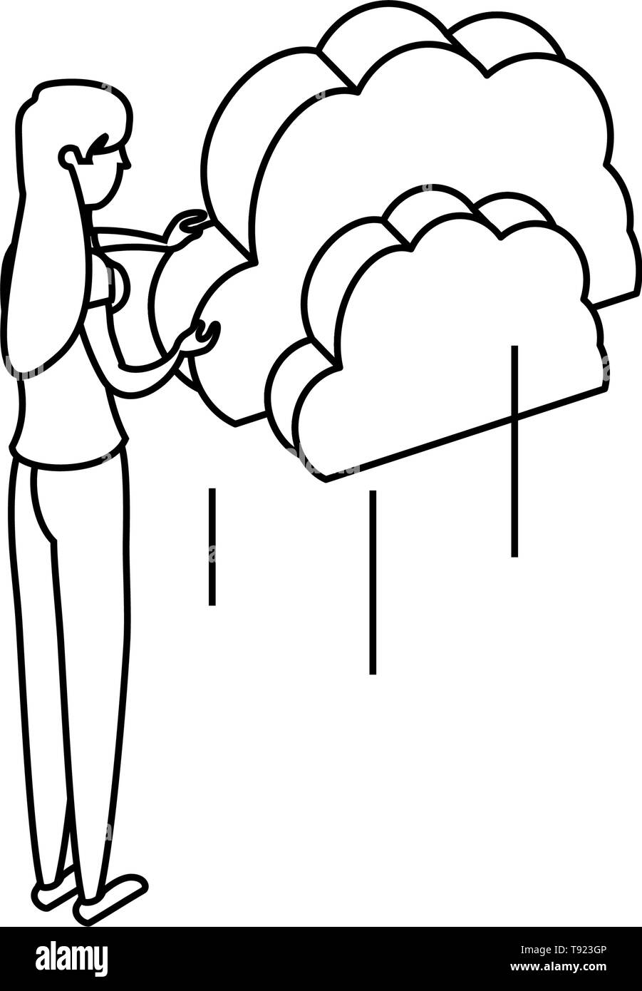 businesswoman worker with cloud computing vector illustration design ...