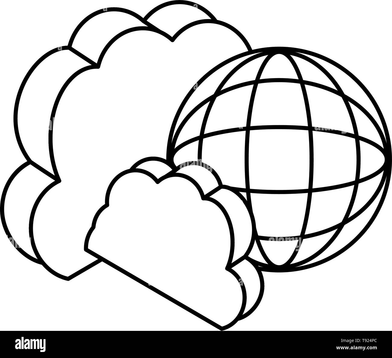 sphere planet browser with cloud computing vector illustration design ...