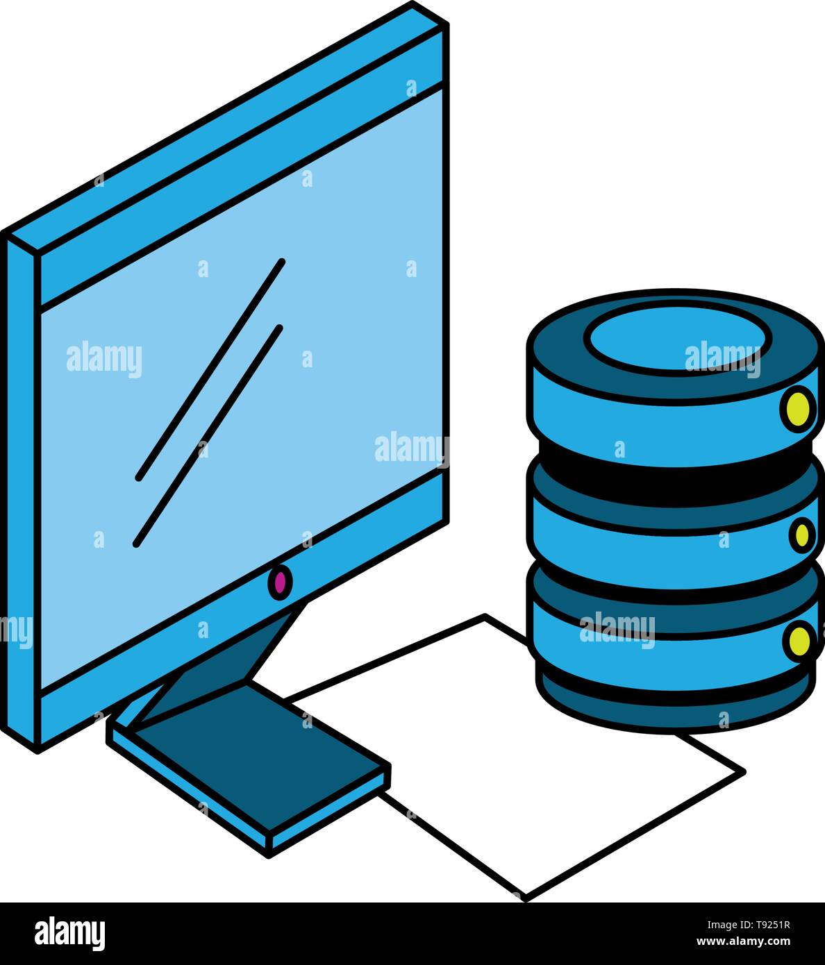 desktop computer with data center disks vector illustration design ...