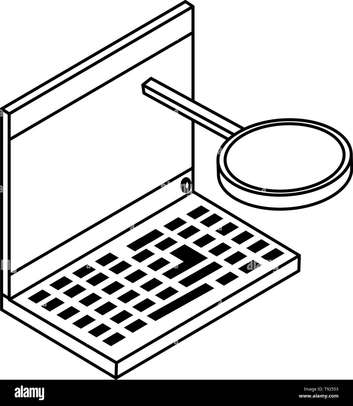 Magnifying glass computer screen Black and White Stock Photos & Images ...