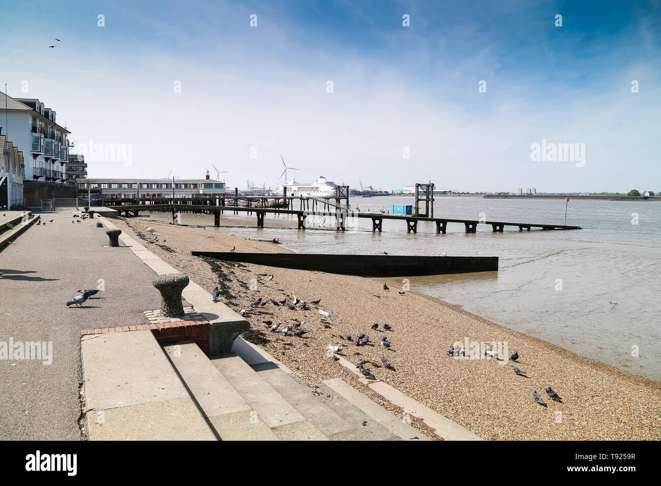 Gravesend, Kent.UK. A view from Gravesend Promenade over to Tilbury ...
