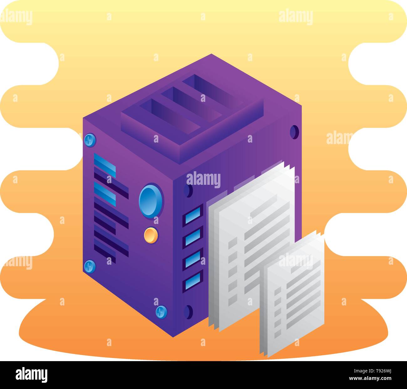 server data center with documents files vector illustration design ...
