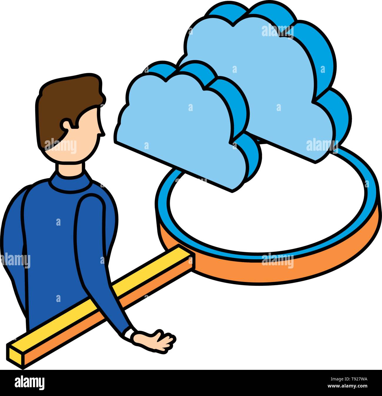 businessman worker with magnifying glass and cloud vector illustration ...