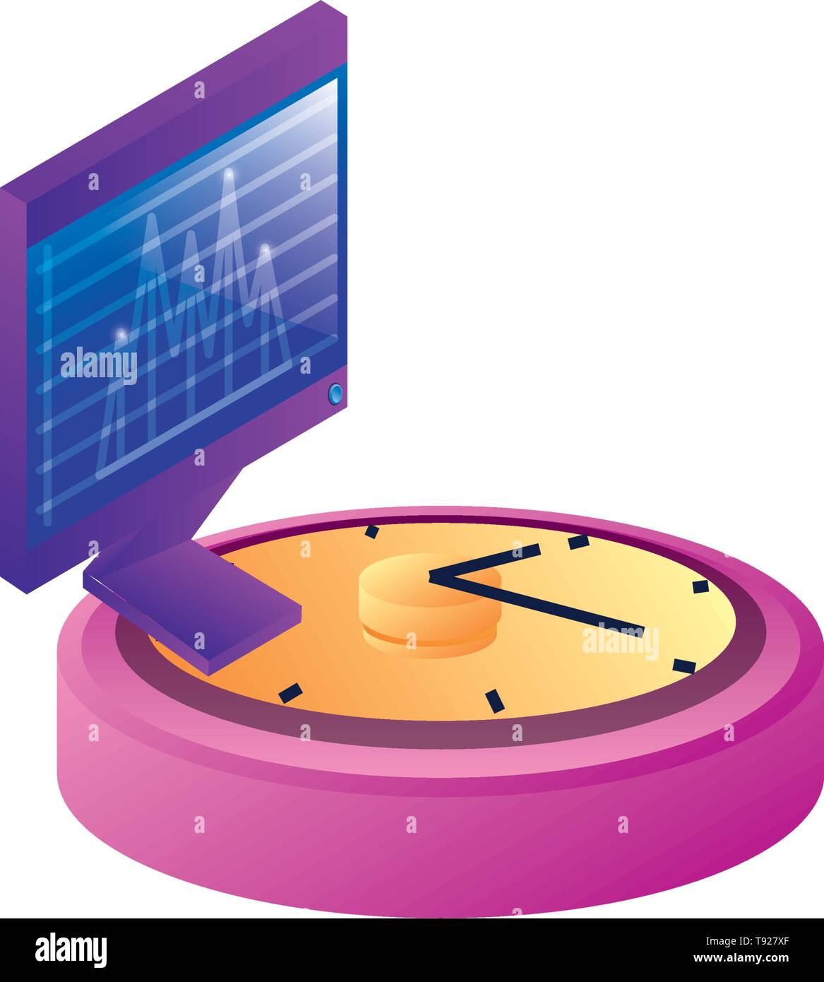 desktop computer with time clock vector illustration design Stock ...