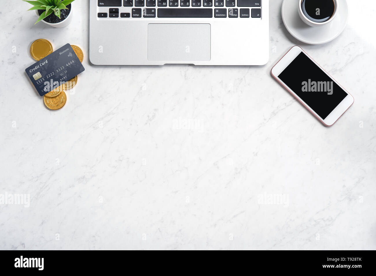 Business financial design concept, marble white office table desk top ...