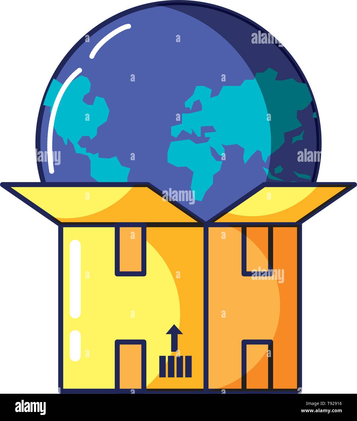box carton open with planet earth vector illustration design Stock ...