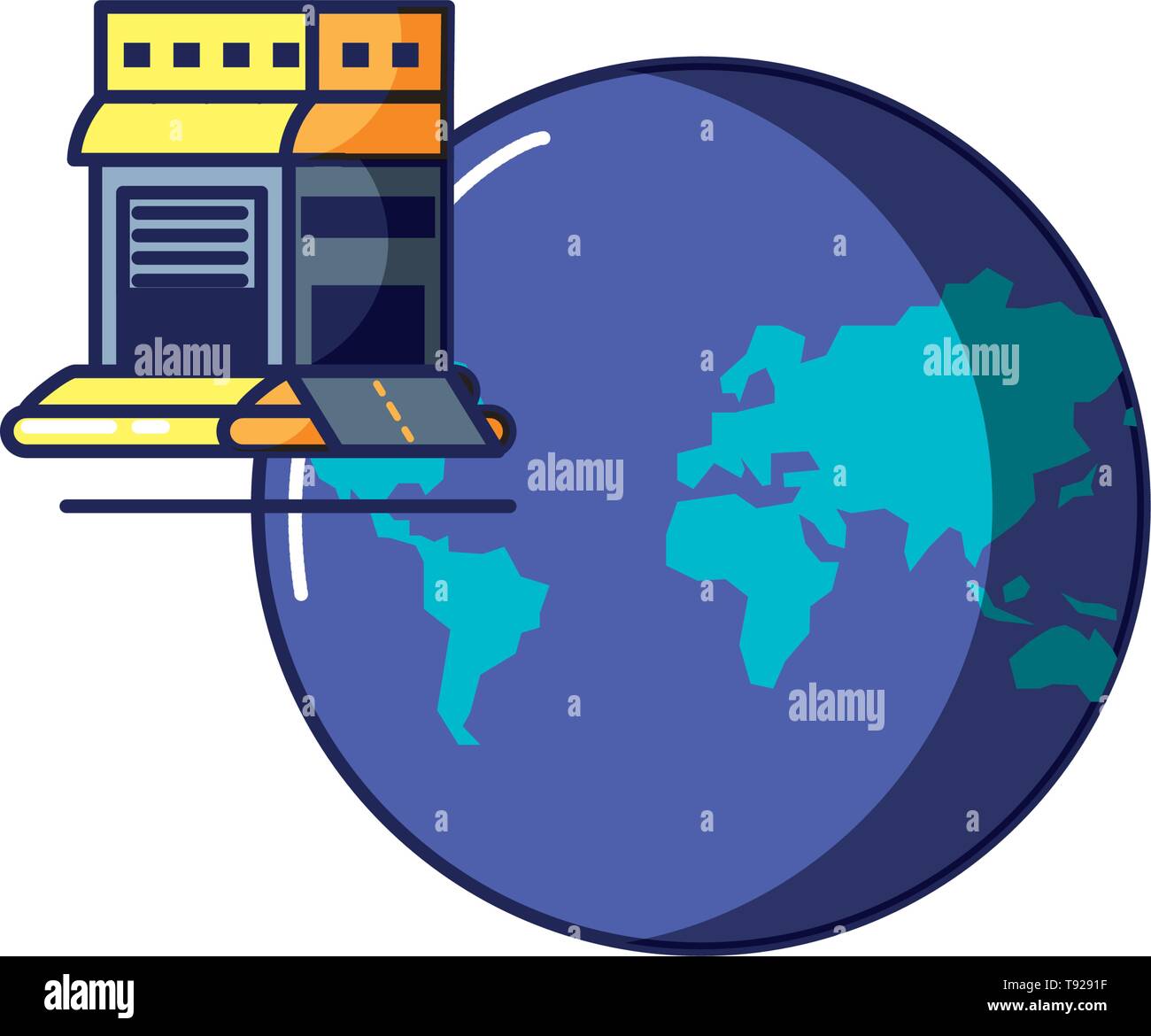 warehouse building with planet earth vector illustration design Stock ...