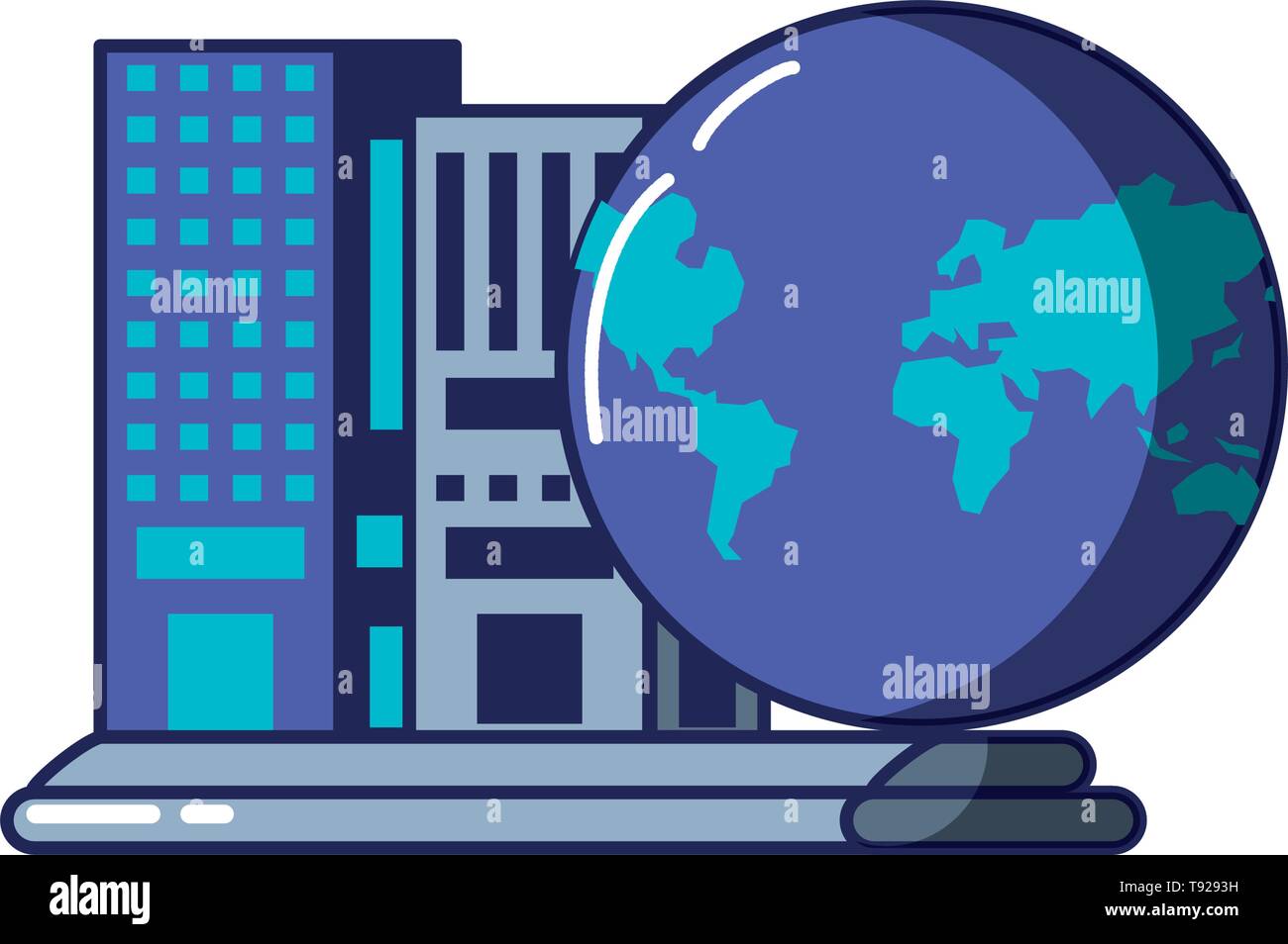 facades buildings urban with planet earth vector illustration design ...