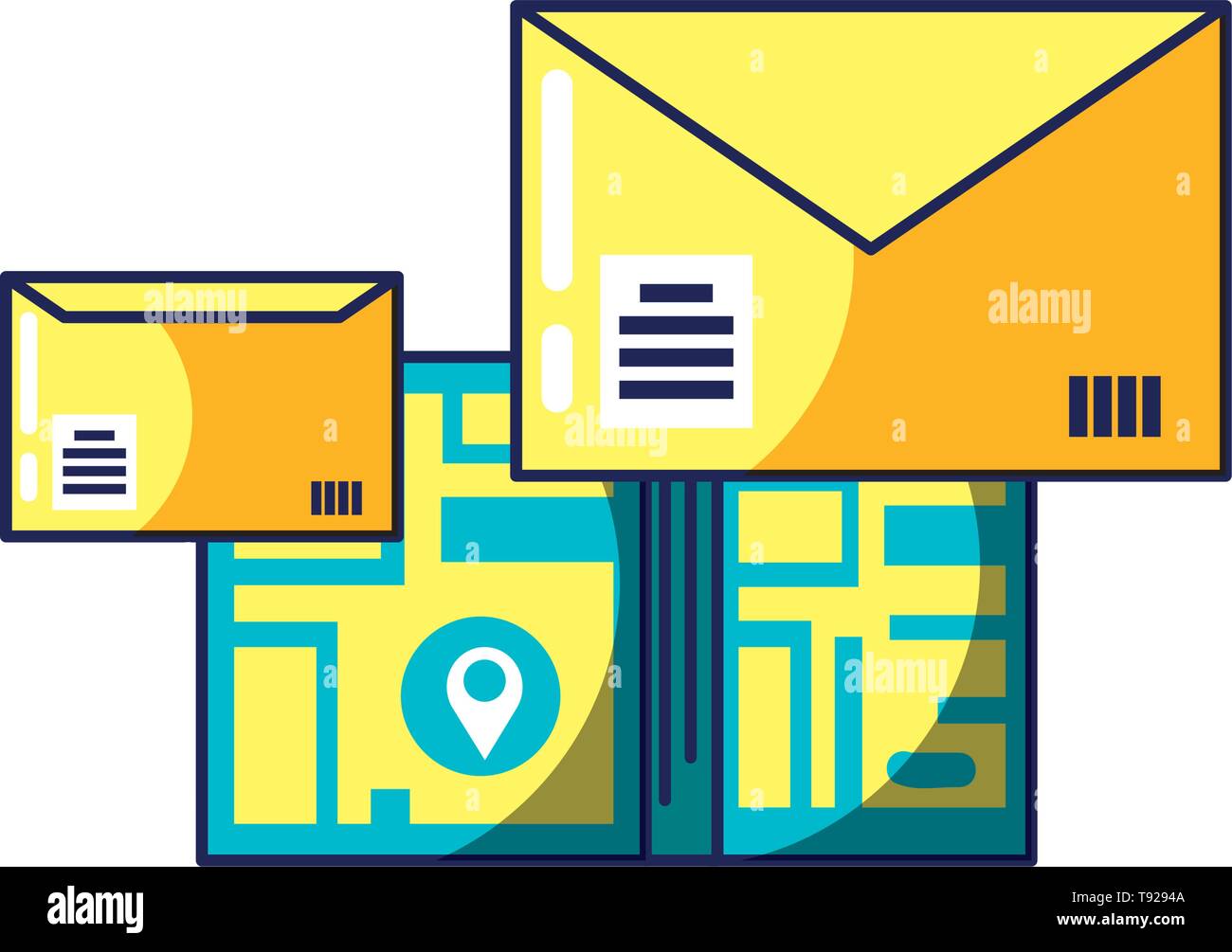 envelopes mail with map guide location vector illustration design Stock ...