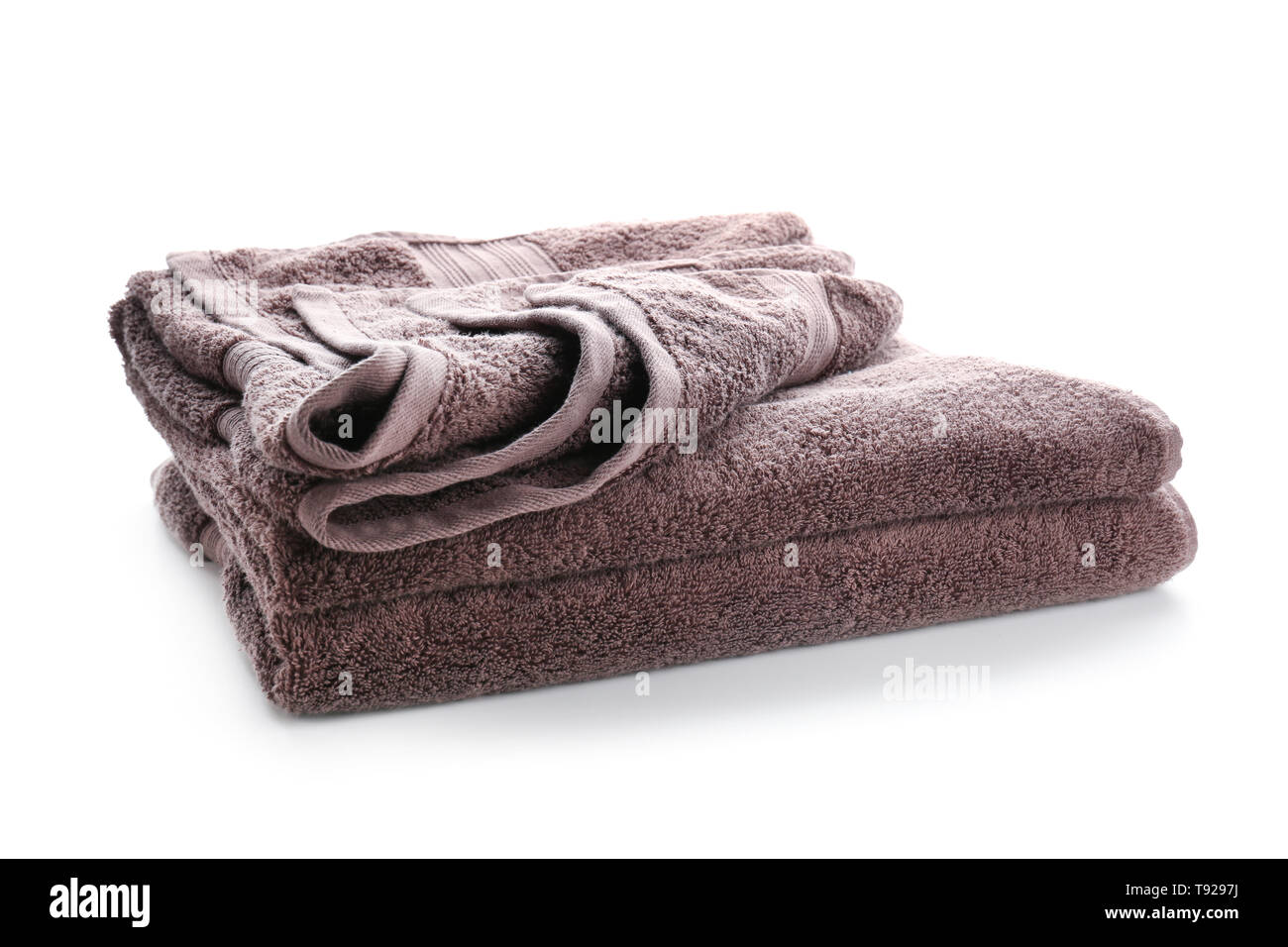Color terry towels on white background Stock Photo - Alamy
