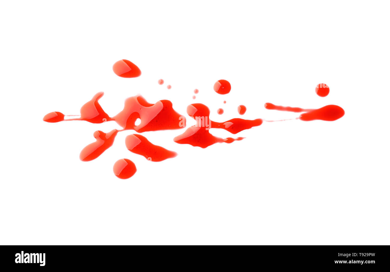 Blood splashes on white background Stock Photo - Alamy
