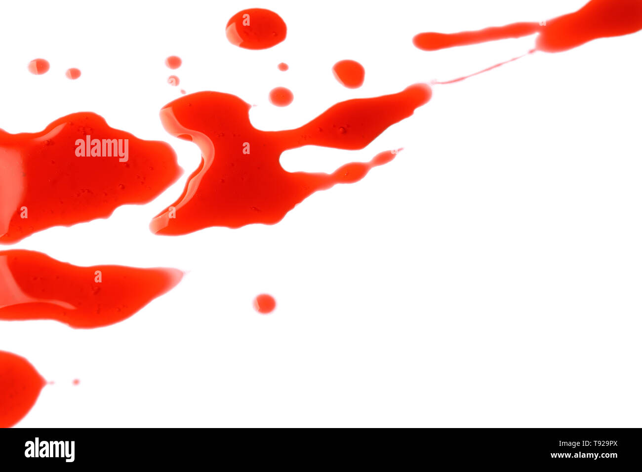 Blood splashes on white background Stock Photo - Alamy