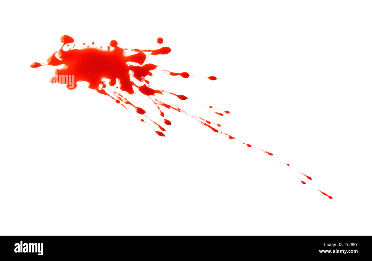 Blood splashes on white background Stock Photo - Alamy