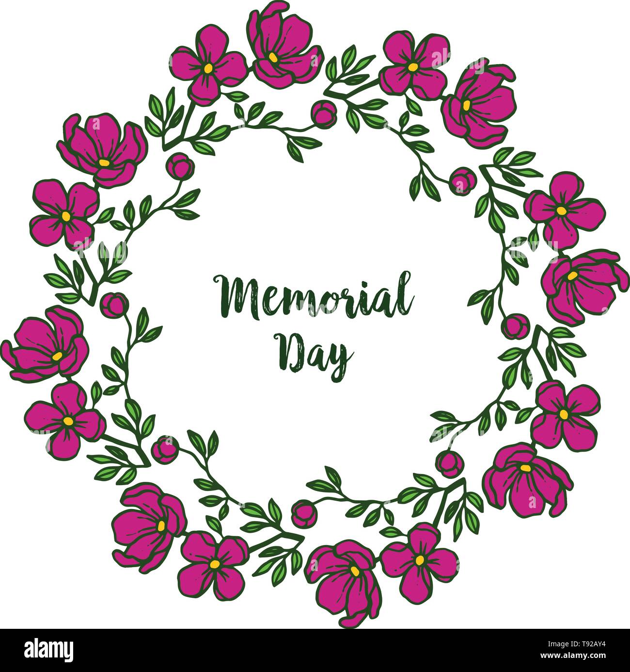 Vector illustration greeting card memorial day with round leaf flower ...