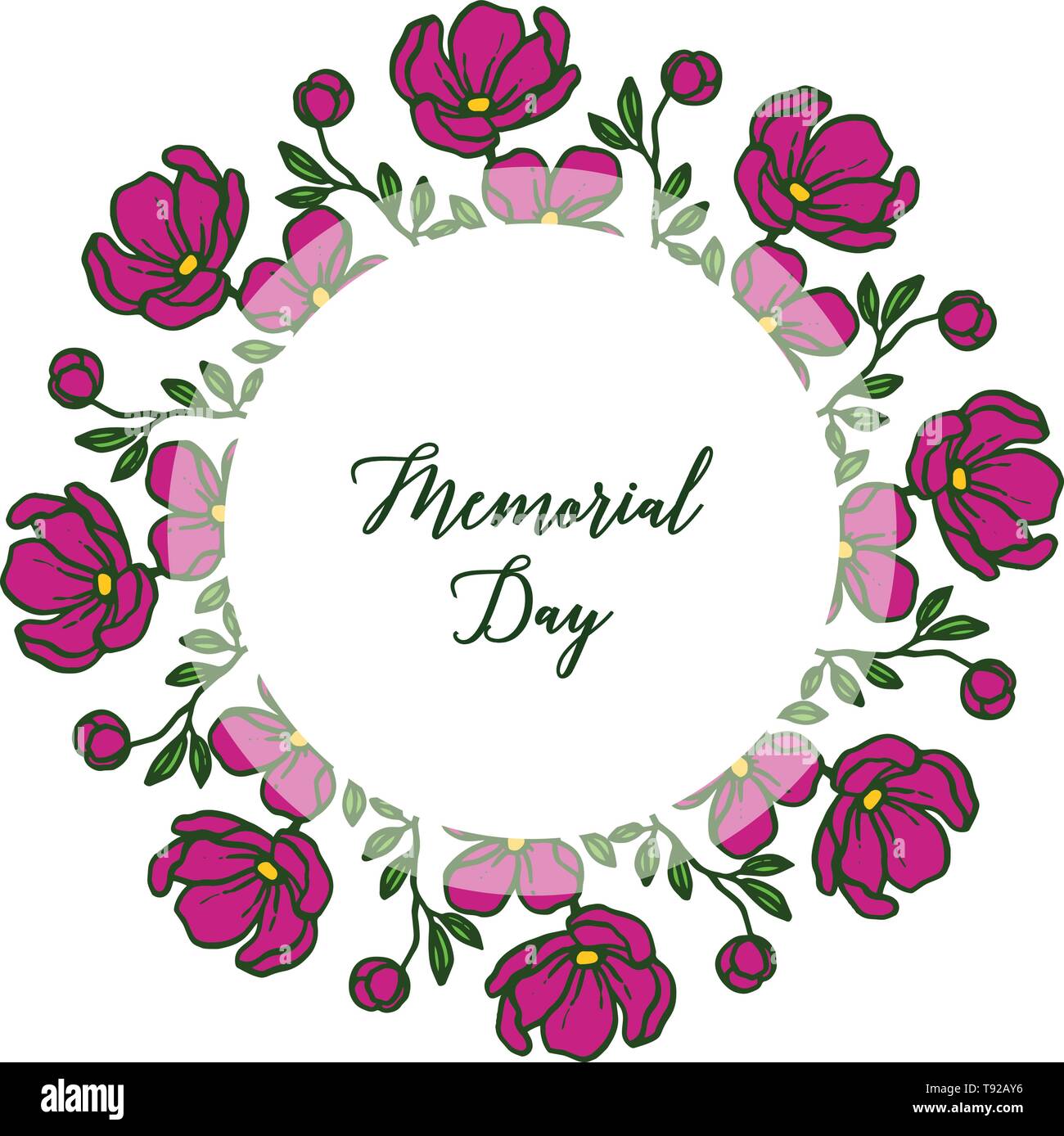Vector illustration greeting card memorial day with round leaf flower ...