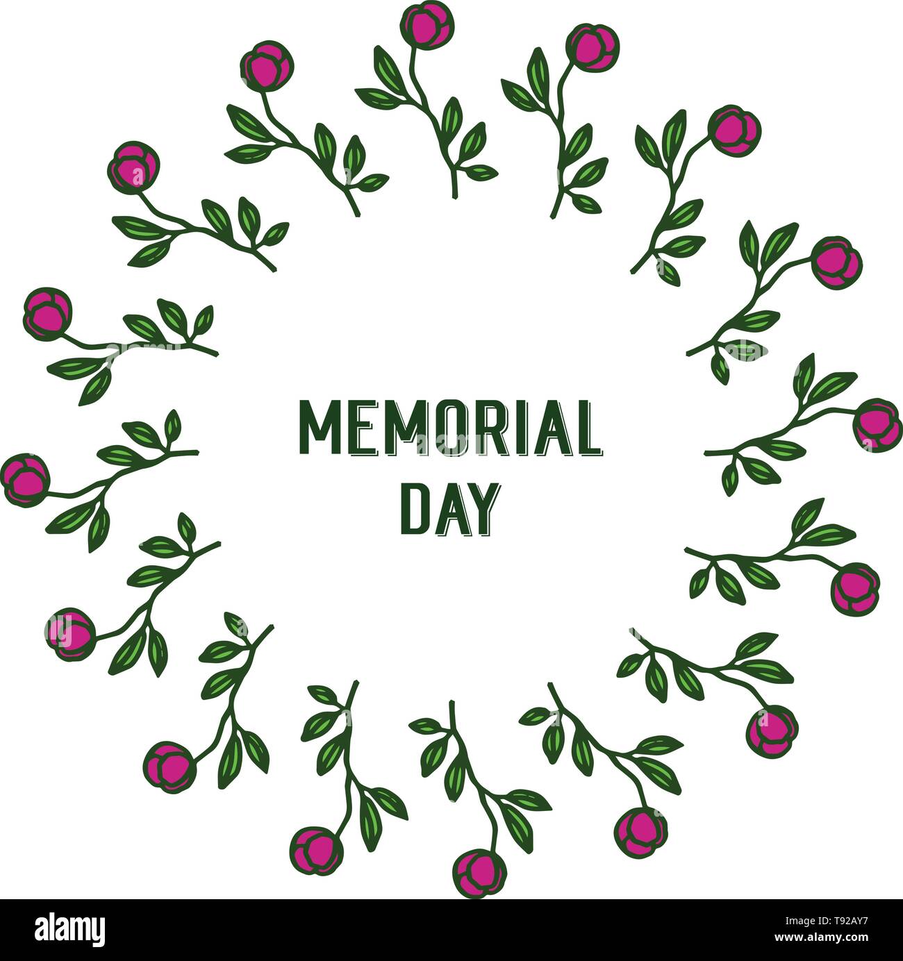 Vector illustration greeting card memorial day with round leaf flower ...