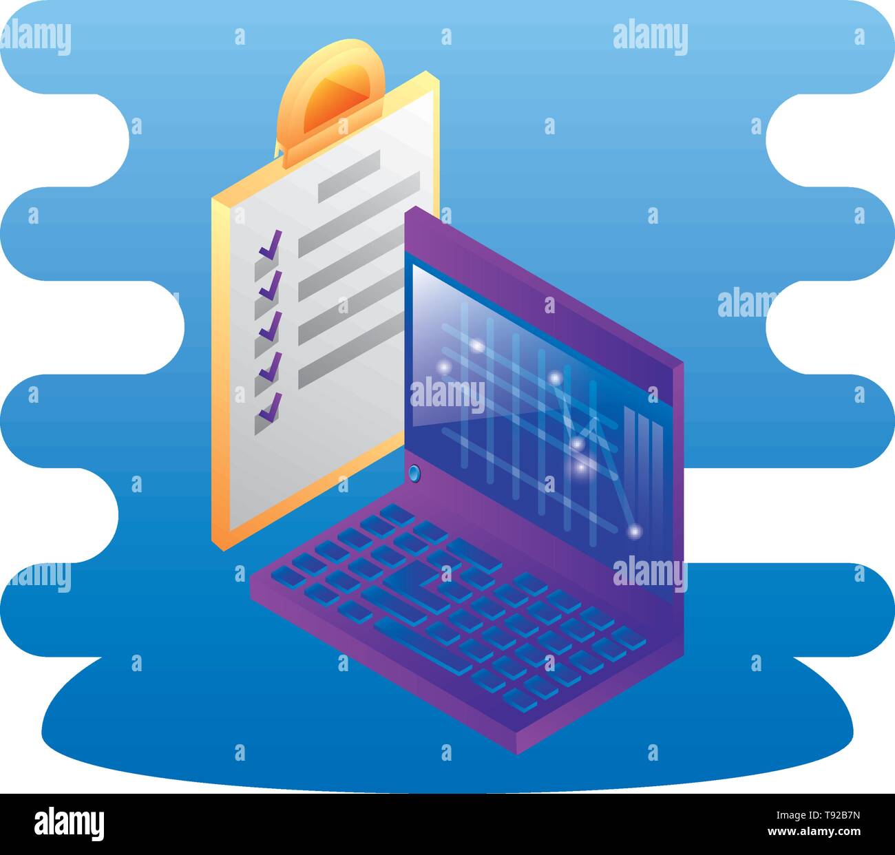 laptop computer with document checklist vector illustration design ...