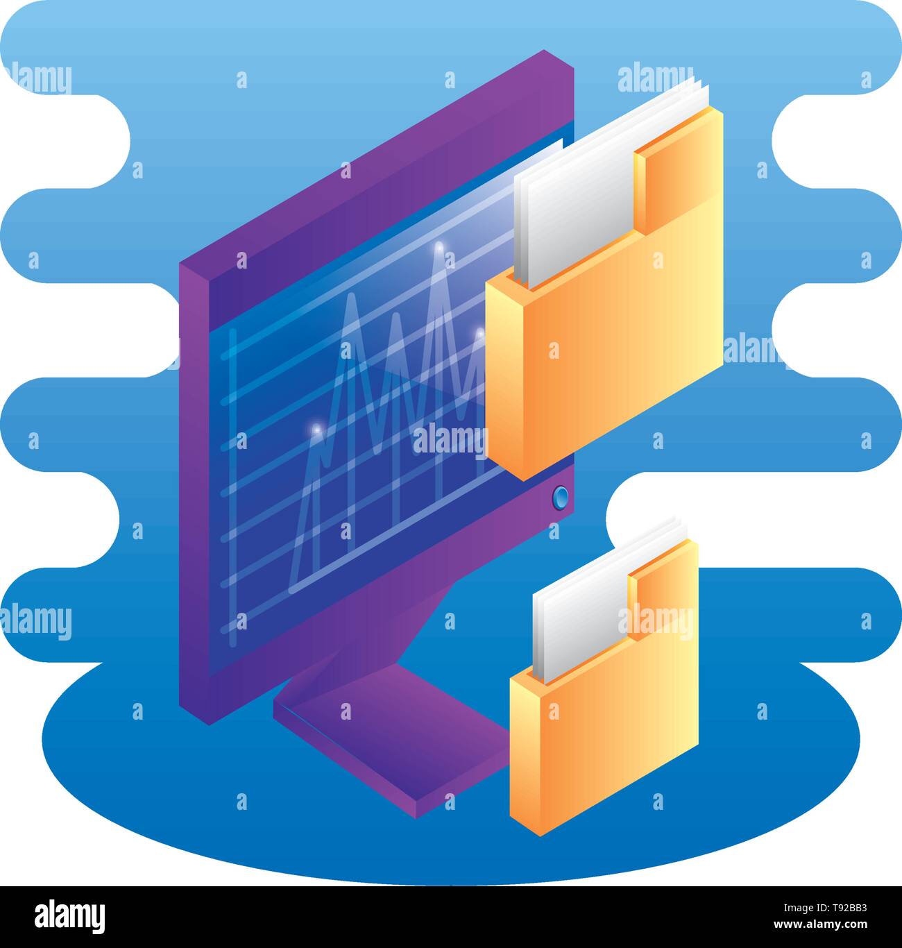 desktop computer with folders documents vector illustration design ...