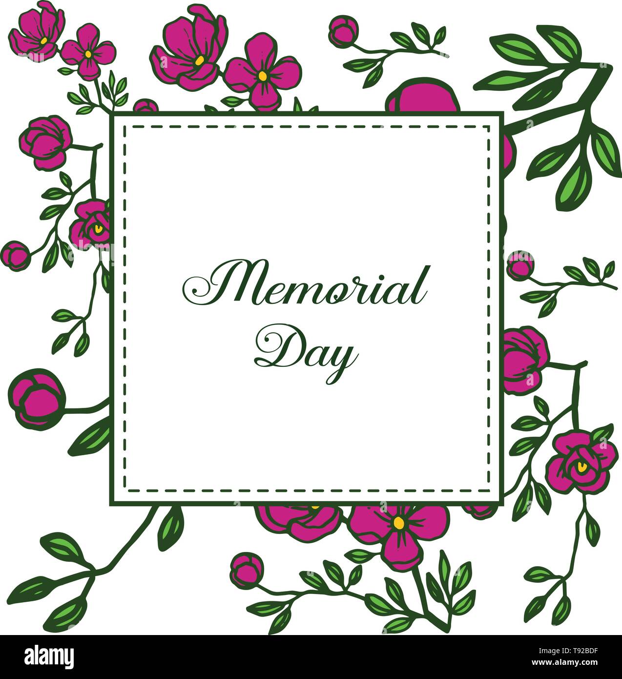 Vector illustration writing memorial day with art of flower frame hand ...