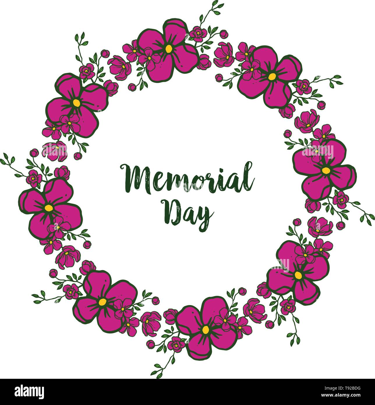 Vector illustration writing memorial day with art of flower frame hand ...