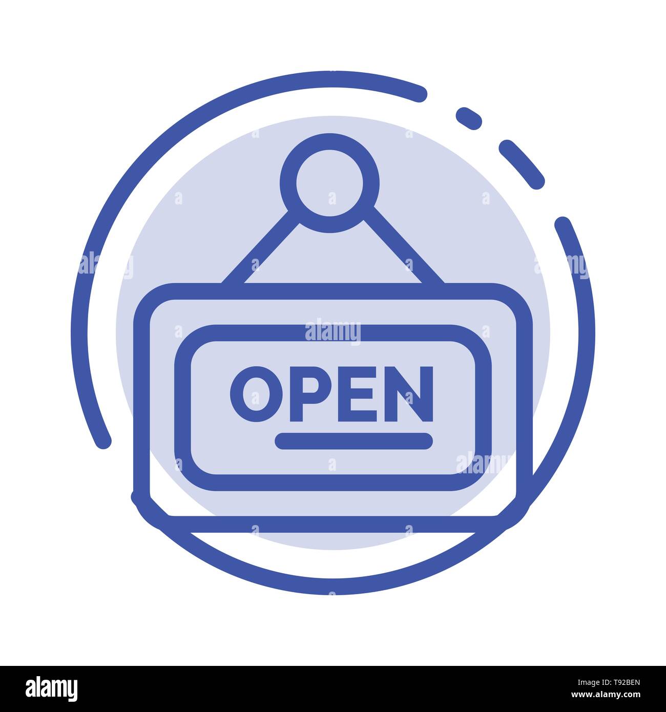 Blue white open sign hanging Cut Out Stock Images & Pictures - Alamy