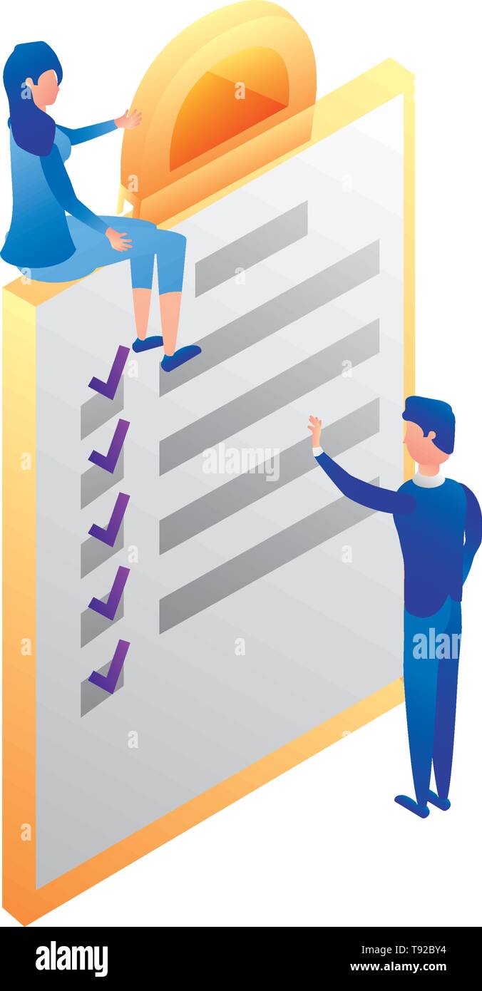 business couple workers with checklist document vector illustration ...