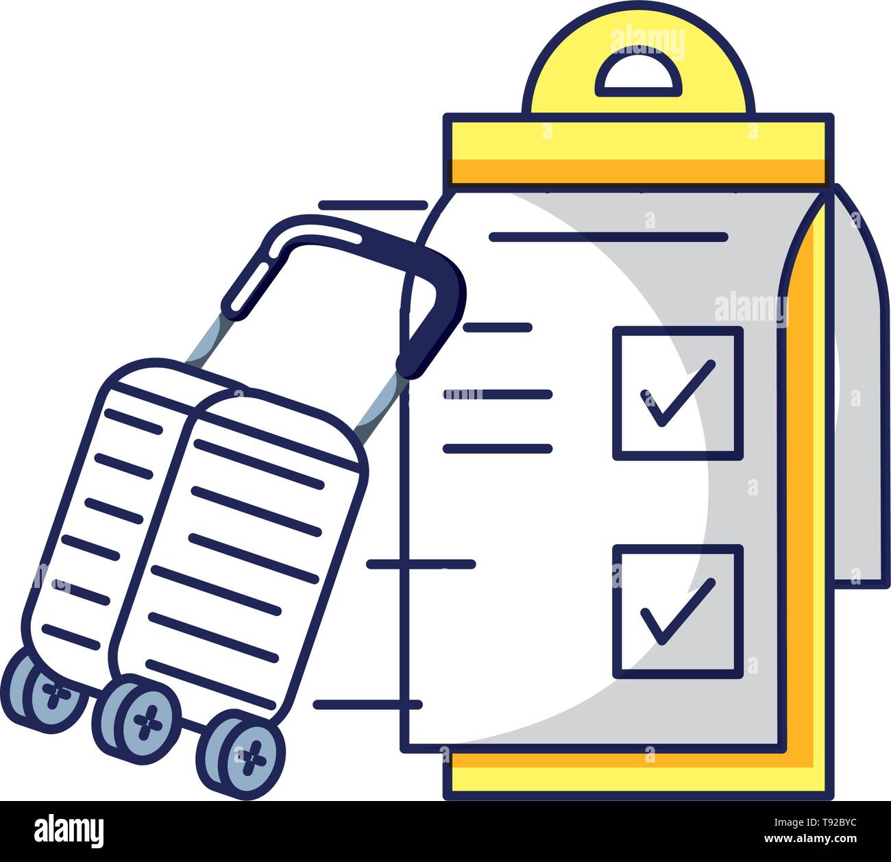 suitcase with wheels and checklist clipboard vector illustration design ...