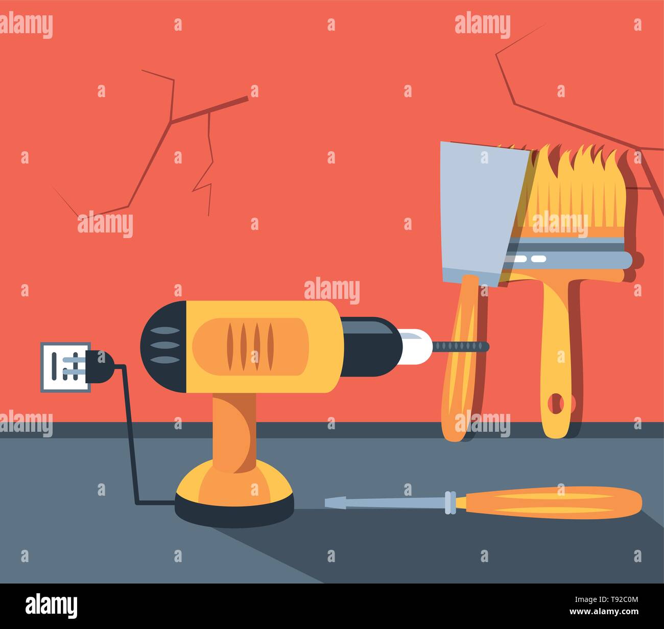 drill perforator with set tools vector illustration design Stock Vector ...
