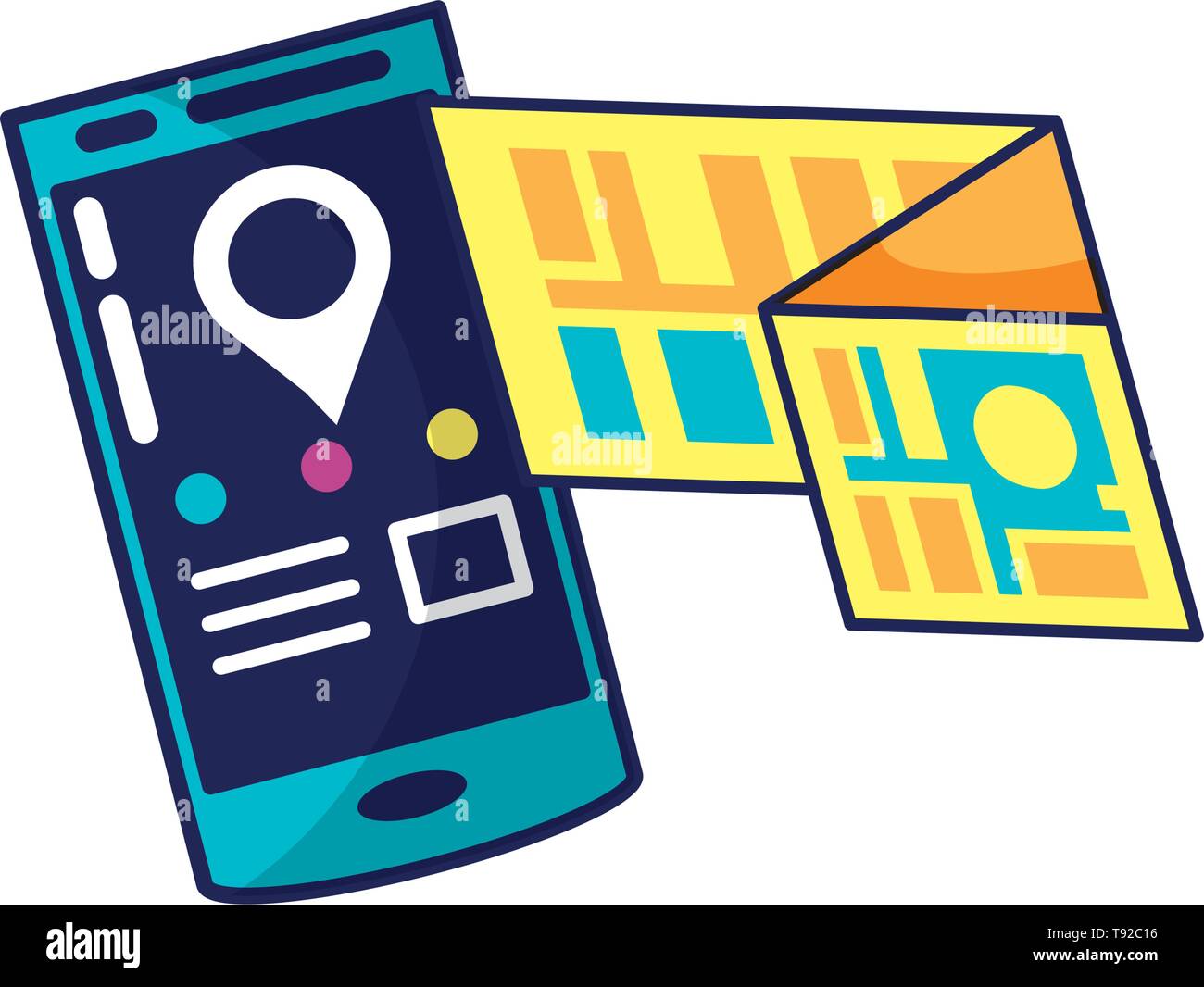 smartphone device with map guide location vector illustration design ...